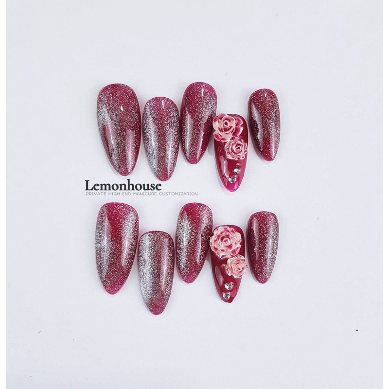 Jual Lemonhouse cat eyes manik rose fakenails handmade (ALMOND ...