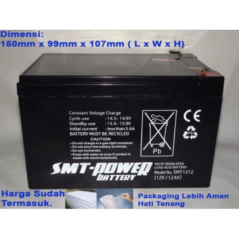 Jual Accu Baterai UPS aki kering Battery SMT POWER SMT1212 12V 12Ah Aki ...