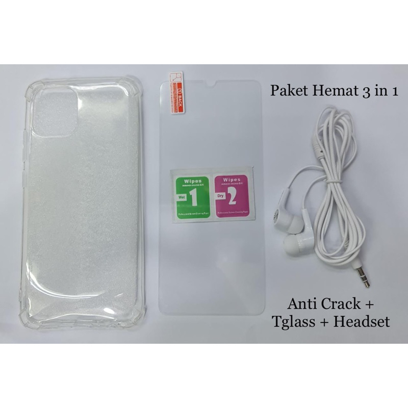 Jual PAKET HEMAT 3 IN 1 ( CASE CRACK + TEMPERED GLASS CLEAR + HEADSET ...