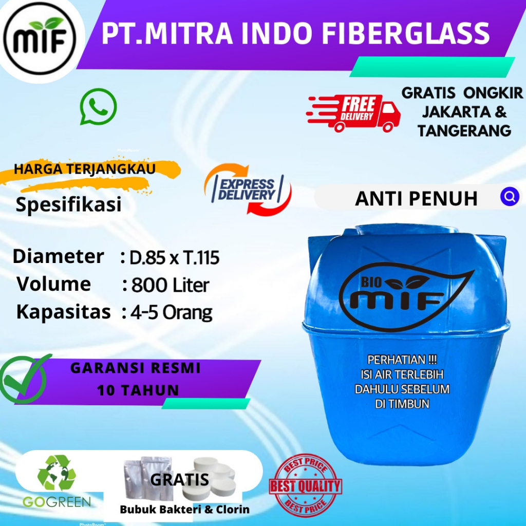 Jual Septic tank bio, Biotech, Biofil, BioTank, BIOMIF 800 Liter ...