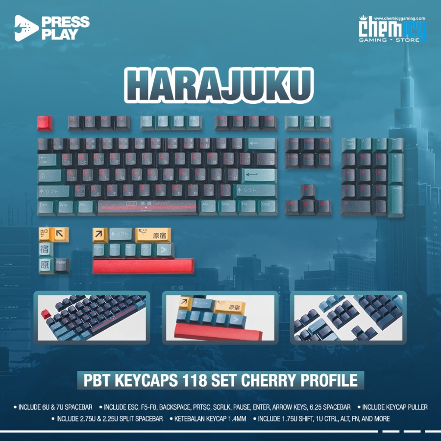 Jual Press Play Harajuku Japanese Root PBT Keycaps 118 Set Cherry ...