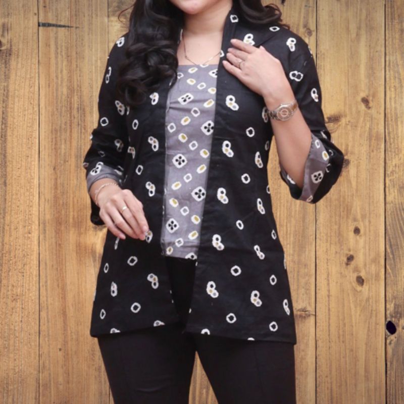 Jual blouse batik kebaya jumputan hitam original arta batik super batik kutubaru soft atasan ...