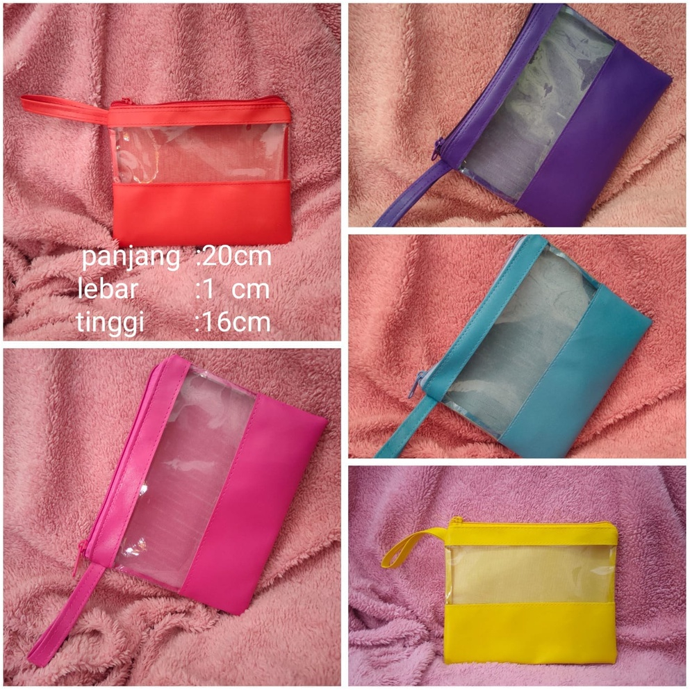 Jual Pouch Cosmetik mika 20cm x 16cm x1cm{ Bisa custem logo} | Shopee ...
