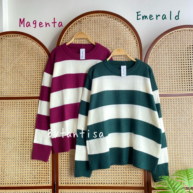 Jual SWEATER RAJUT OVERSIZE CLARA MOTIF GARIS | Shopee Indonesia