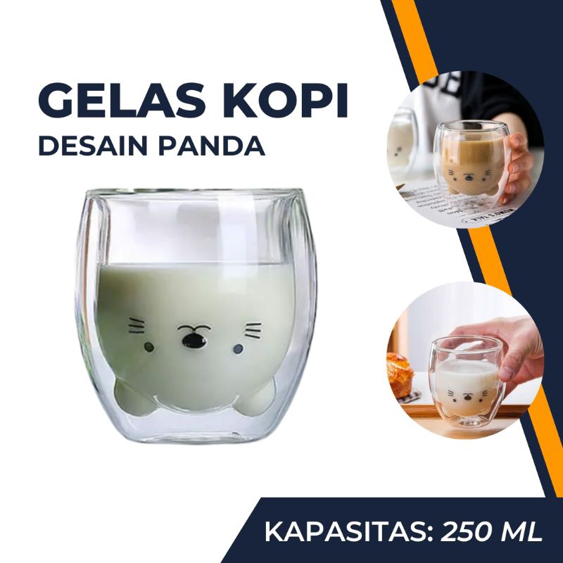 Jual Cangkir Gelas Kopi Teh Unik Lucu Desain Panda Kaca Anti Panas Mug ...