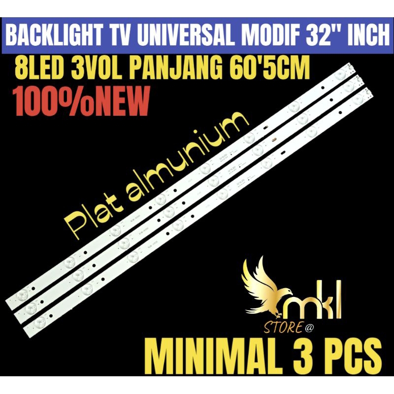 Jual BACKLIGHT TV LED UNIVERSAL MODIFIKASI 32" INCH 8LED 3VOL PANJANG LED 60''5CM PLAT ALMUNIUM ...