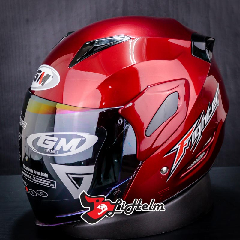 Jual HELM GM FIGHTER ROYAL RED GLOSSY HALF FACE HELMET SINGLE VISOR ...