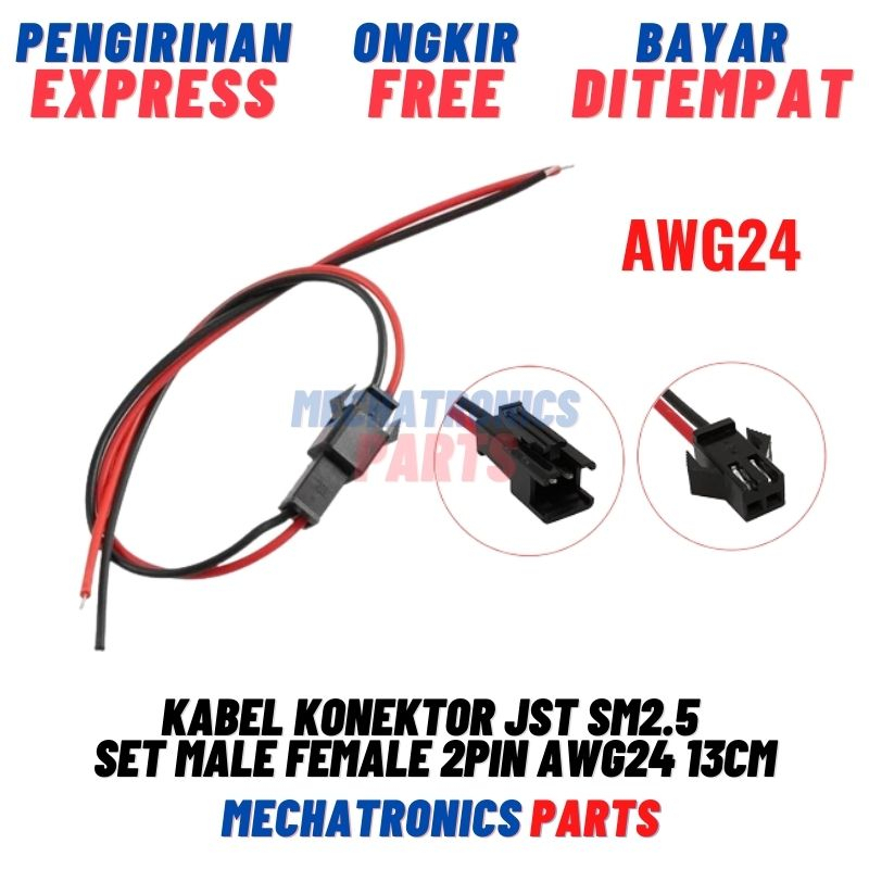 Jual Kabel Konektor JST SM2.5 Set Male Female 2Pin AWG 13cm Soket Terminal SM 2.5 2 Pin 2P ...