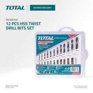 Jual Mata Bor Besi SET 12Pcs TOTAL TACSD0125 HSS Twist Drill Bit Set 12 ...