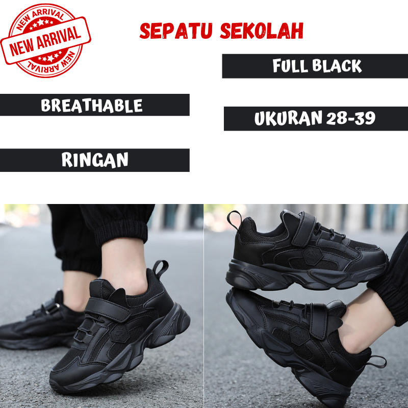 Jual Sepatu Sekolah Hitam Polos / Sepatu Sneakers Anak SD | Shopee Indonesia