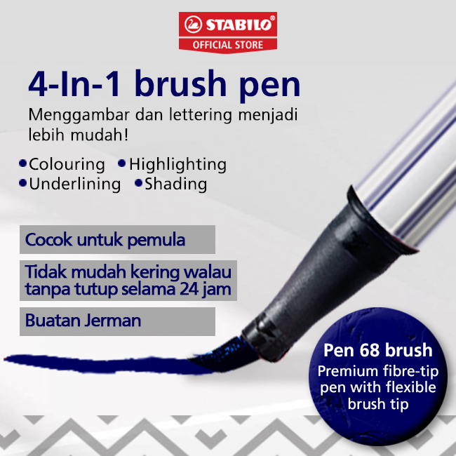 Jual STABILO Pen 68 Brush Premium Marker Kuas Kaligrafi Art Lettering ...