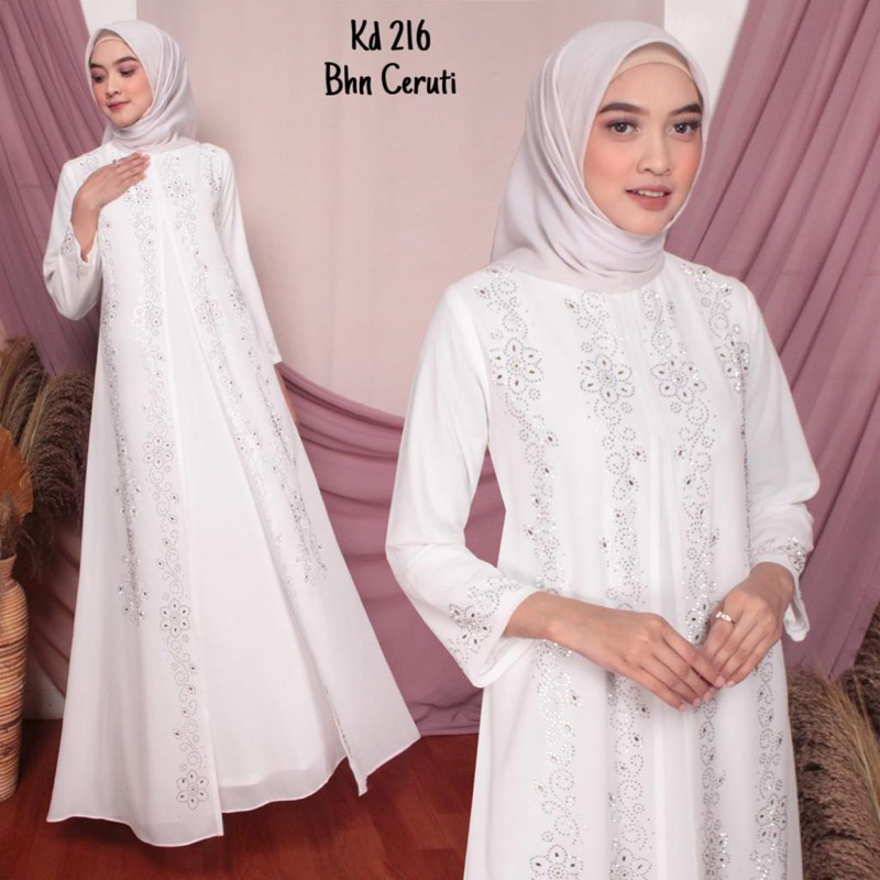 Jual gamis muslim putih mewah simple (216) | Shopee Indonesia
