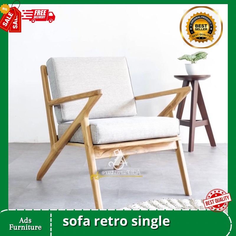 Jual kursi sofa retro single sofa minimalis sofa z kayu jati | Shopee ...