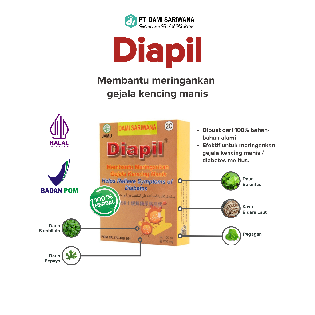 Jual Jamu Herbal DIAPIL 100 Pil Meringankan Gejala Kencing Manis ...