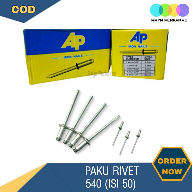 Jual PAKU RIVET RIFET RIPET AP 540 4MM X 11MM ISI 100PCS | Shopee Indonesia