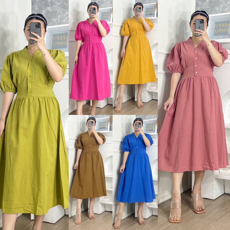 Jual DRESS KANCING BUSUI FRIENDLY VIRGINIA BUTTON MIDI DRESS LINEN ...