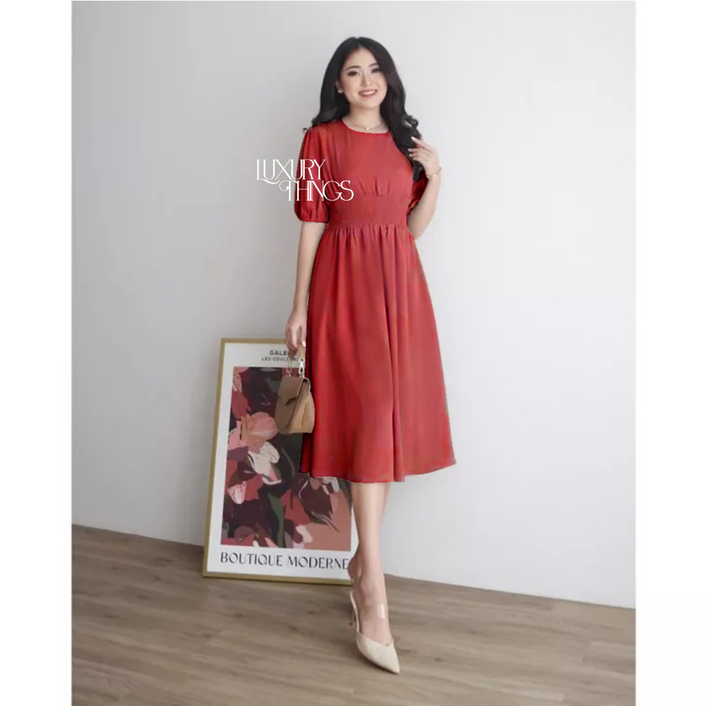 Jual Soora Midi Dress Outfit Kondangan Korean Style Baju Wanita Big ...
