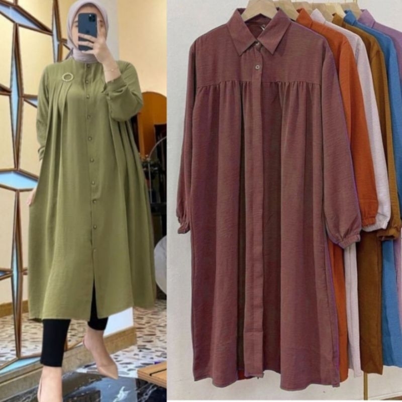 Jual LONG TUNIK OVER SIZE CRINKLE AIRFLOW | Shopee Indonesia