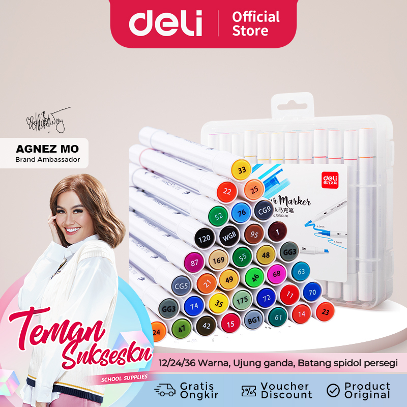 Jual Deli spidol desain profesional 12/24/36 warna ujung ganda 70700 ...
