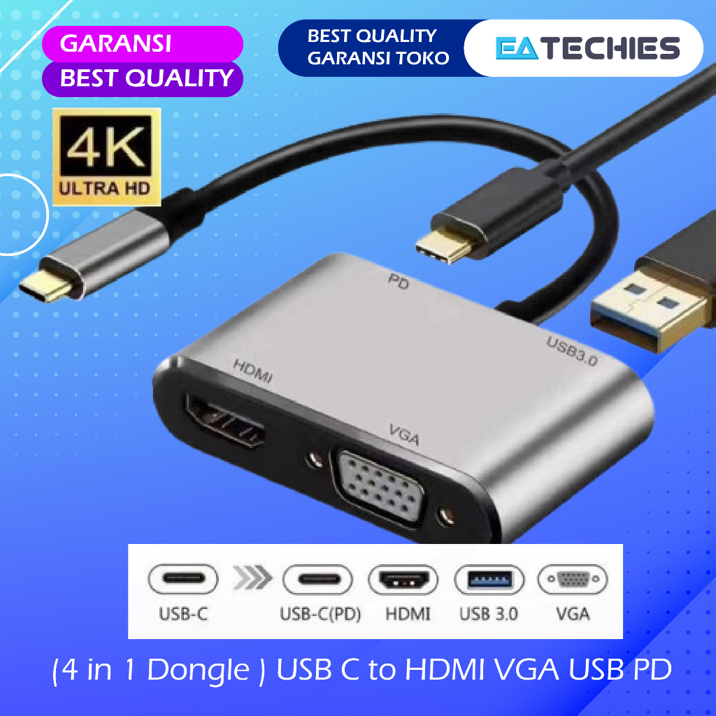 Jual Converter Konektor USB Type C to 4 in 1 HDMI VGA USB 3.0 PD USB C ...