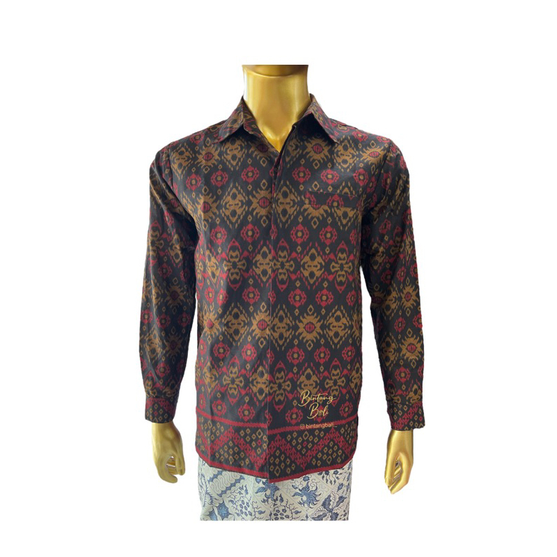 Jual Kemeja Endek Bali Katun Pria Lengan Panjang Sadewa Hitam Magenta ...