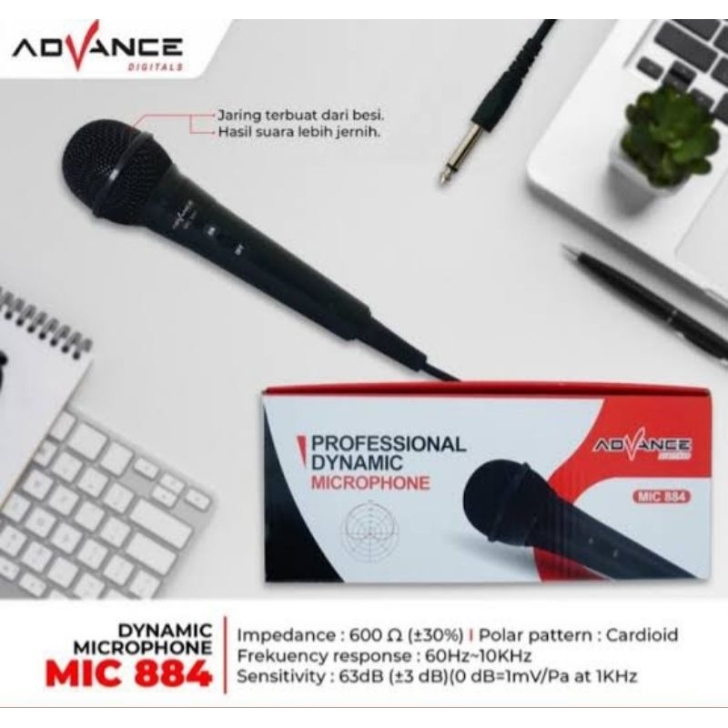 Jual Microphone Profesional Advance colokan mic standar / mic kabel 884 ...