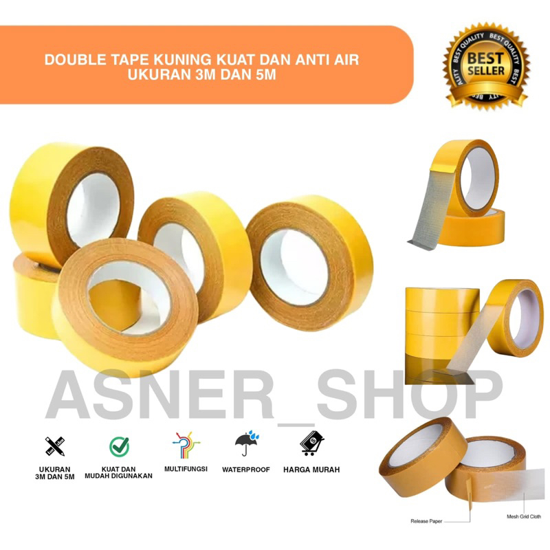 Jual Double Tape 3M & 5 Meter KUNING / COKLAT Magic Nano Tape Super ...