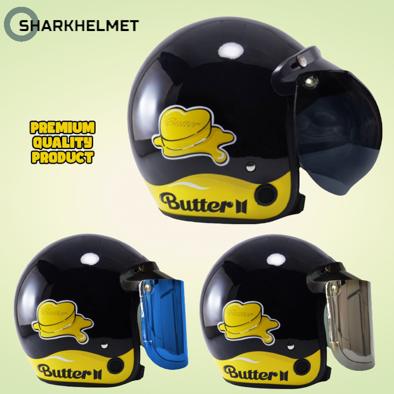 Jual HELM DEWASA BOGO MOTIF BUTTER BTS SNI FULL LEHER KACA DATAR KACA ...