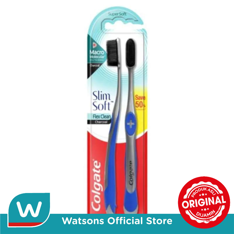 Jual Colgate SlimSoft Flex Clean Charcoal Ultra Soft Toothbrush 2'S ...