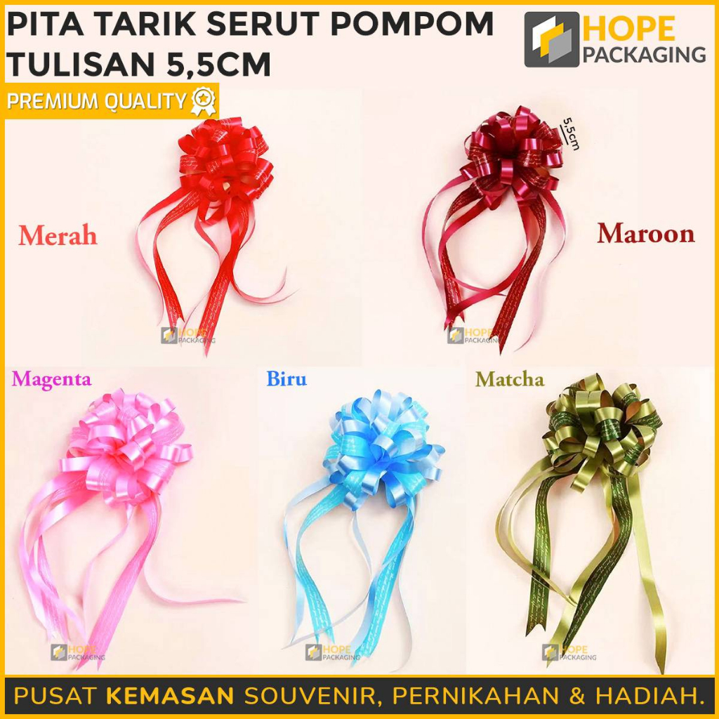 Jual Pita Tarik Serut pom Pompom Tulisan 5.5 cm Bulat jumbo warna merah ...