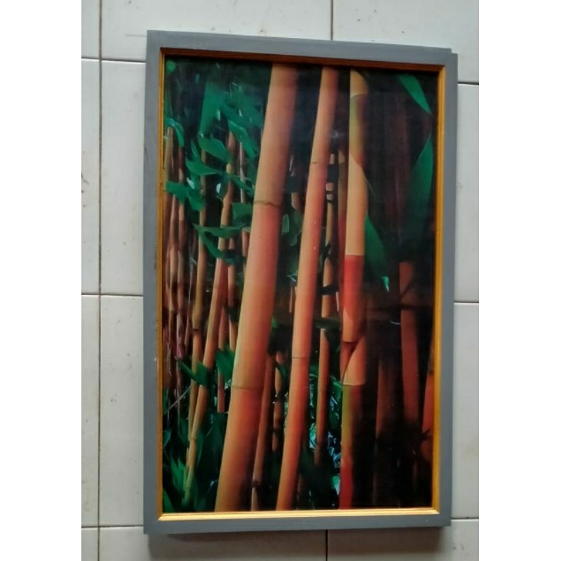 Jual hiasan dinding lukisan cetak bambu kuning plus bingkai ukuran 85* ...