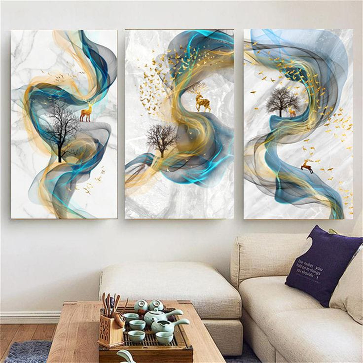 Jual lukisan abstrak modern 3 panel | Shopee Indonesia