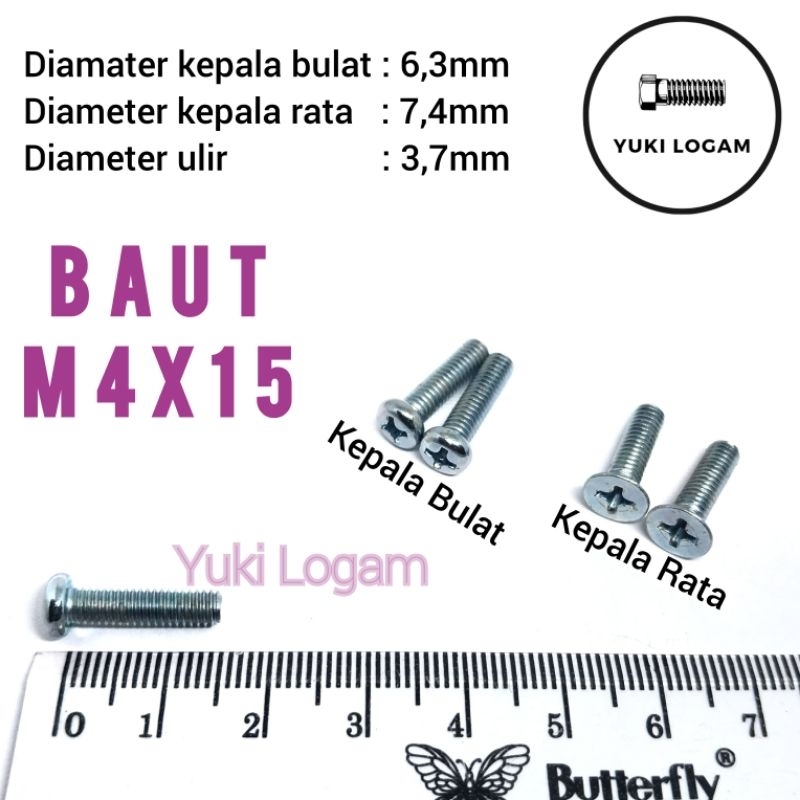 Jual 100 pcs baut M4 x 15 kepala bulat dan rata, baut elektronik ...