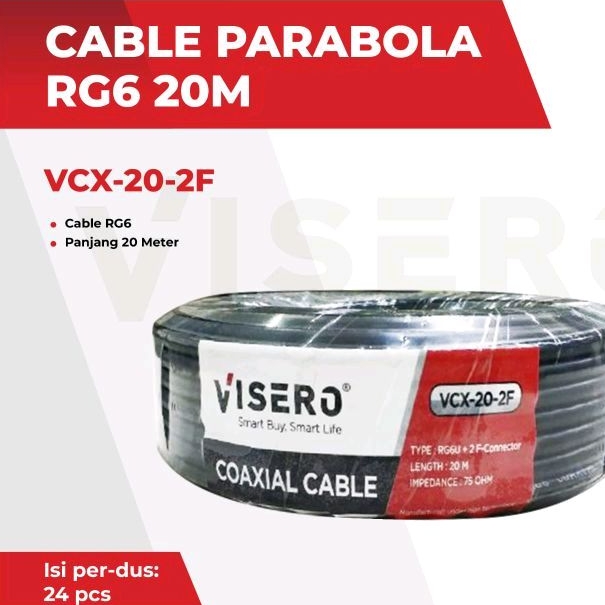 Jual KABEL ANTENA TV DIGITAL 20 METER VISERO / KABEL ANTENA RG 6 20 METER + JACK KONEKTOR ...