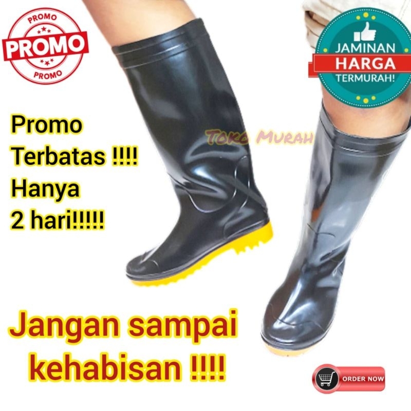 Jual Sepatu Boots Hitam Tinggi Boot Karet Safety Tukang Bangunan Tahan ...