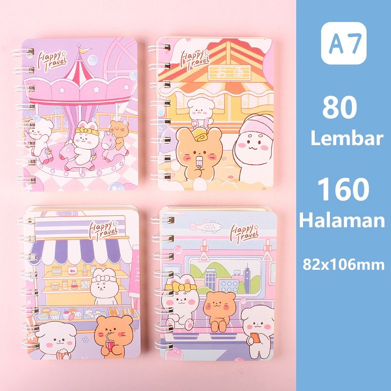 Jual notebook A7 BERGARIS notes ring buku catatan mini motif onsen ...