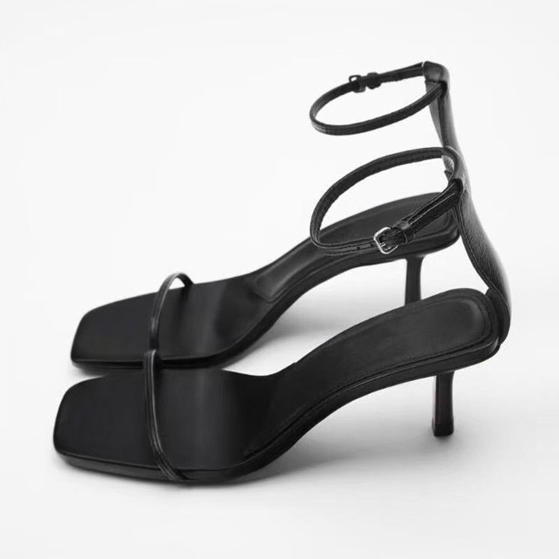 Jual ZR - Sandal High heels hitam Minimalis tinggi Hak 5cm bahan silky ...