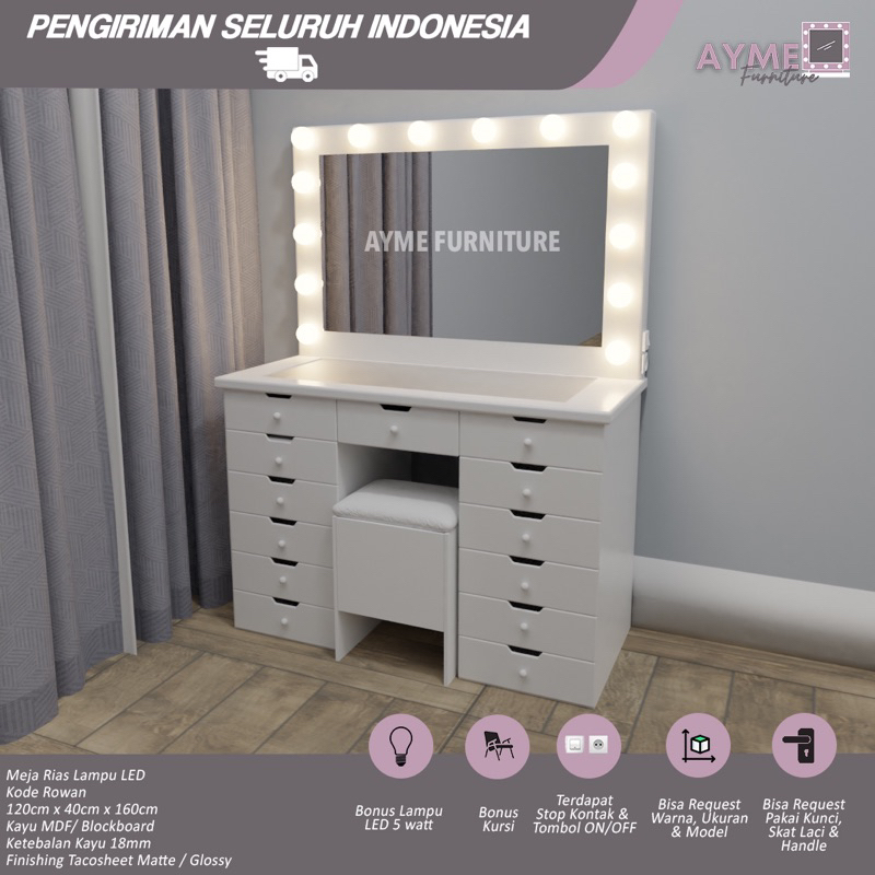 Jual Meja Rias Makeup Lampu Rowan (LUAR JABODETABEK) | Shopee Indonesia
