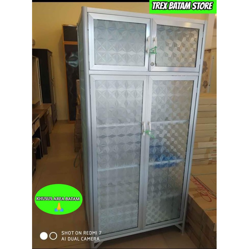 Jual LEMARI RAK PIRING 2PINTU ALUMINIUM KACA POLOS FULL BOX (BATAM) | Shopee Indonesia