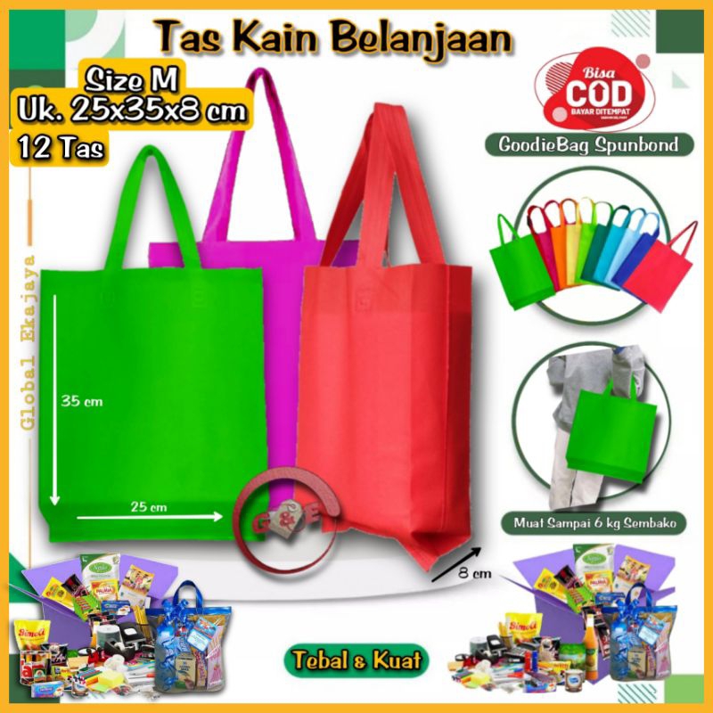 Jual Lusinan isi 12 Tas Kain Spunbond Goodie Bag Tali Uk Sedang 25x35x10 cm Untuk Kantong ...