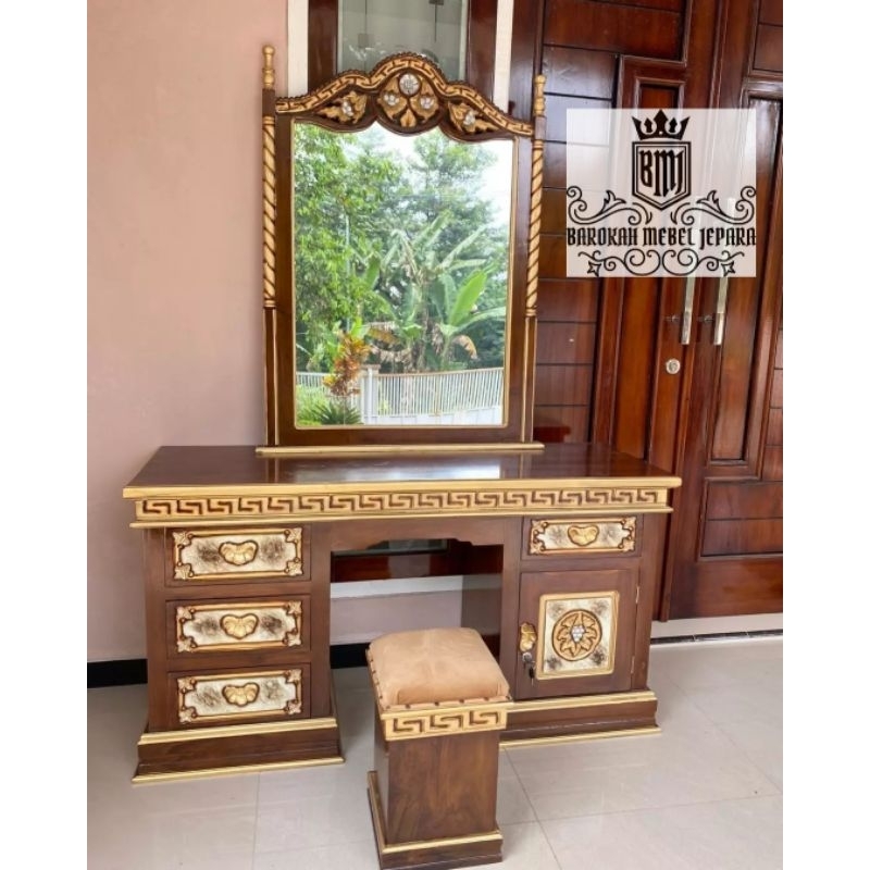 Jual meja rias kayu jati original jepara ukir finishing salak glossy ...