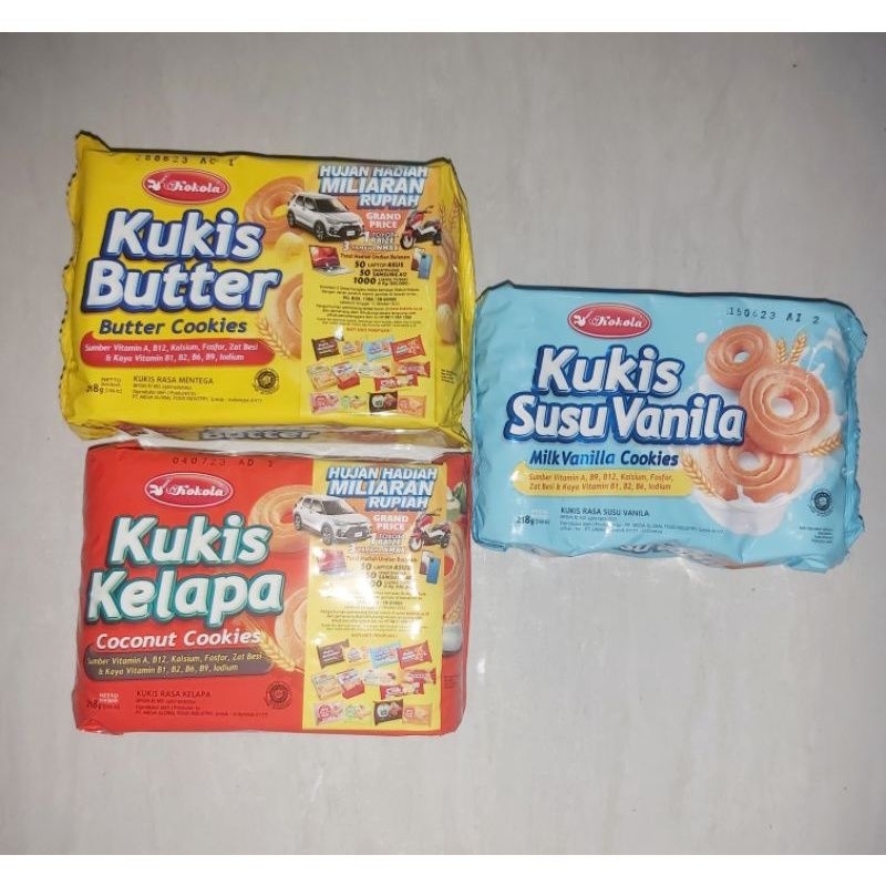 Jual Kukis Kokola (kukis susu vanila, Kukis kelapa,kukis butter) 218gr ...