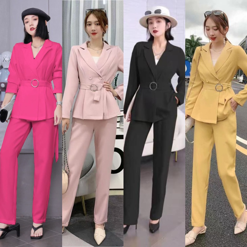 Jual SET0961 SHAREN KOREAN STYLE VINTAGE SETELAN BLAZER KANTOR PREMIUM ...