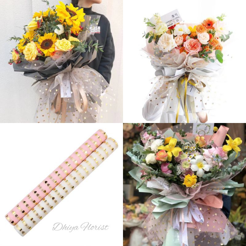 Jual Dhiya Florist - Golden Heart Tile Flower Mesh Roll Hampers Flower ...