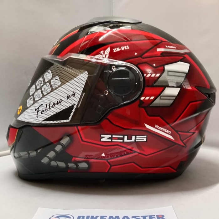 Jual Helm Zeus ZS-811C Black AL54 Red FullFace Visor Flat New ...