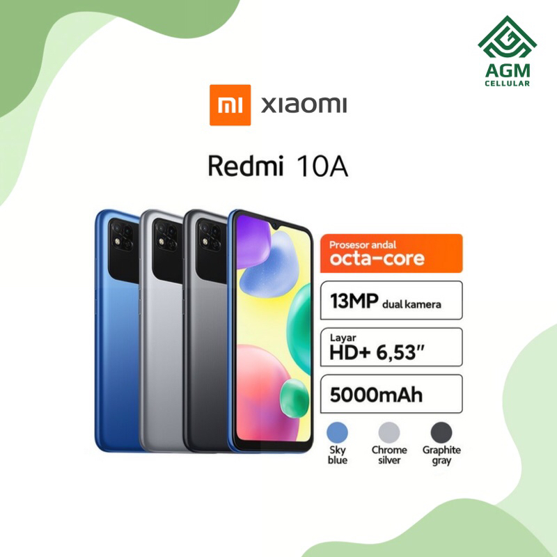 Jual HANDPHONE XIAOMI REDMI 10A RAM 4GB/64GB | 3GB/32GB (Charcoal Black, Slate Gray, Sea Blue ...