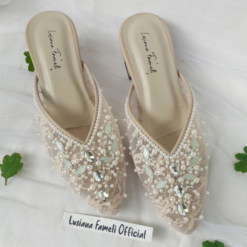 Jual HEEJIN I Sepatu payet wanita pengantin cream high heels wedding ...