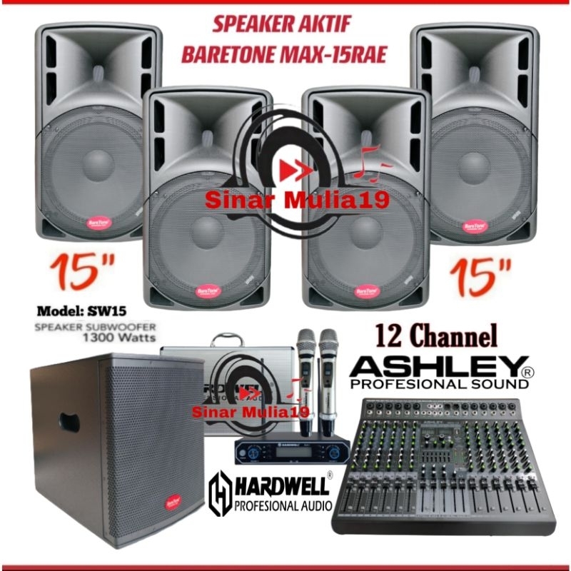 Jual Paket Sound System 4 Unit Speaker Aktif BareTone MAX15RAE Subwoofer BareTone SW15 Mixer ...