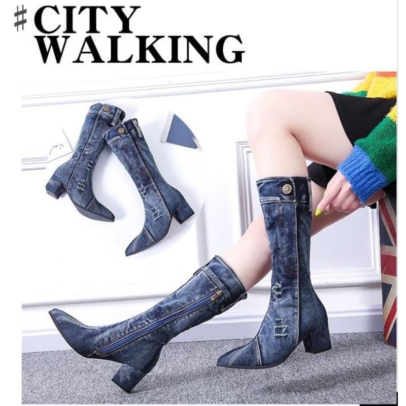 Jual Premium Sepatu boot kain jean import murah wanita terkini fashion ...