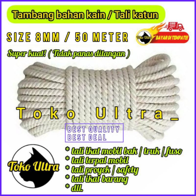Jual TAMBANG 8MM BAHAN KAIN (50 METER) / TALI BAHAN KAIN 8MM / TALI ...